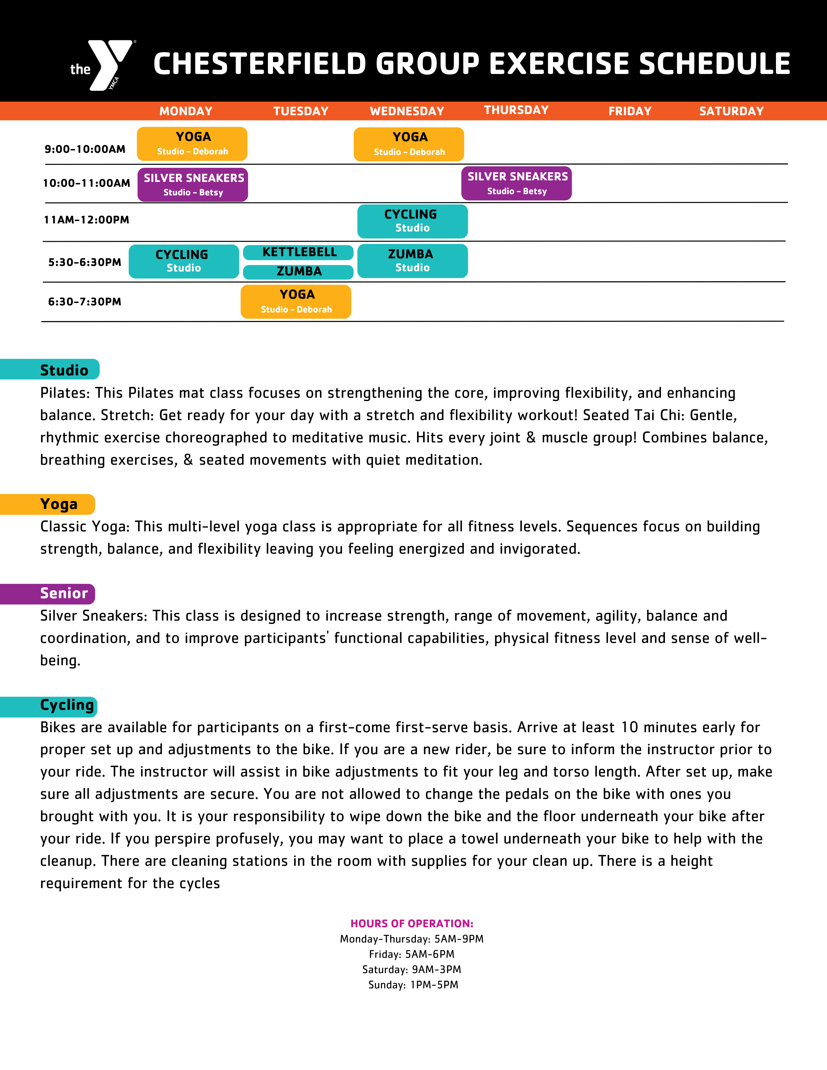 Group Exercise Schedule | YMCA of the Upper Pee Dee